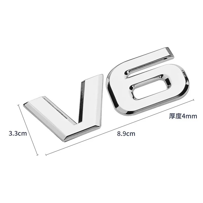 3D наклейка на авто V6, белый цвет, 8.9x3.3 см