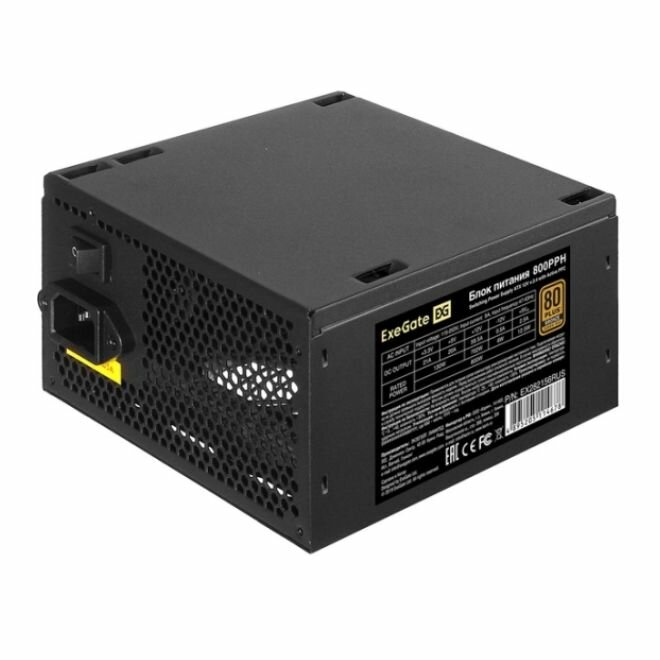 Блок питания ExeGate 800PPH EX282156RUS-S 800W (EX282156RUS-S) черный - 800 Вт, 80+ Bronze, ATX 20+4 пин, 4 pin + 4 pin x2 CPU, 8 SATA, 4 x 6+2 pin PCI-E