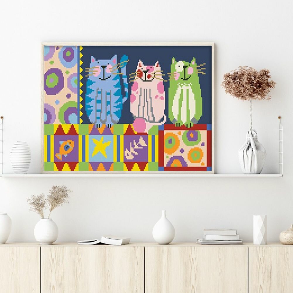 Ywy. горячиеКрасочная вышивка крестиком из искусственного жемчуга, вышитая бисером, счастливые кошки и котята, греющиеся у камина, украшения для дома