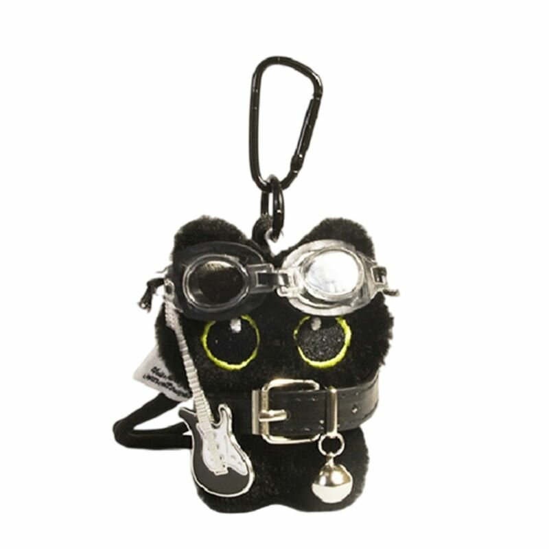 Маленькая плюшевая кукла-Подвеска с черным котом-Держит Гитару