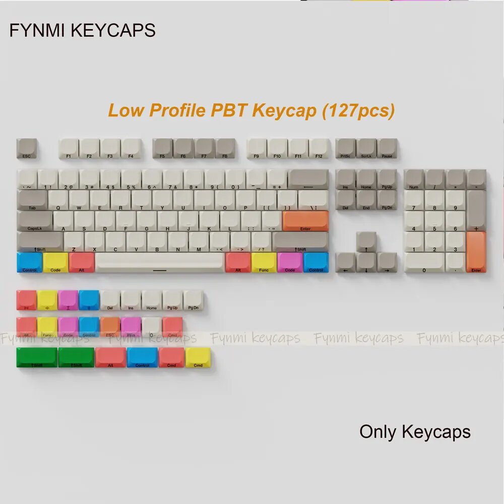 Низкопрофильные колпачки для клавиш Fynmi, 127 клавиш, PBT, сублимационная краска, колпачки для клавиш ANSI для низкопрофильного переключателя/переключателя MX, механическая клавиатура
