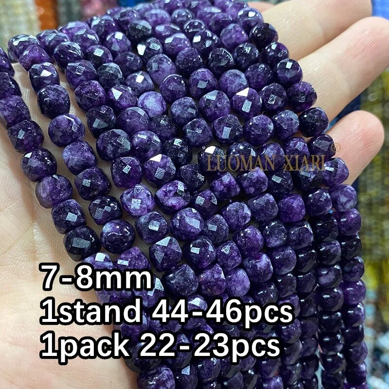 Натуральный фиолетовый халцедон бусины LUOMAN XIARI 7x7 мм Фиолетовый, 1 strand, amethyst color