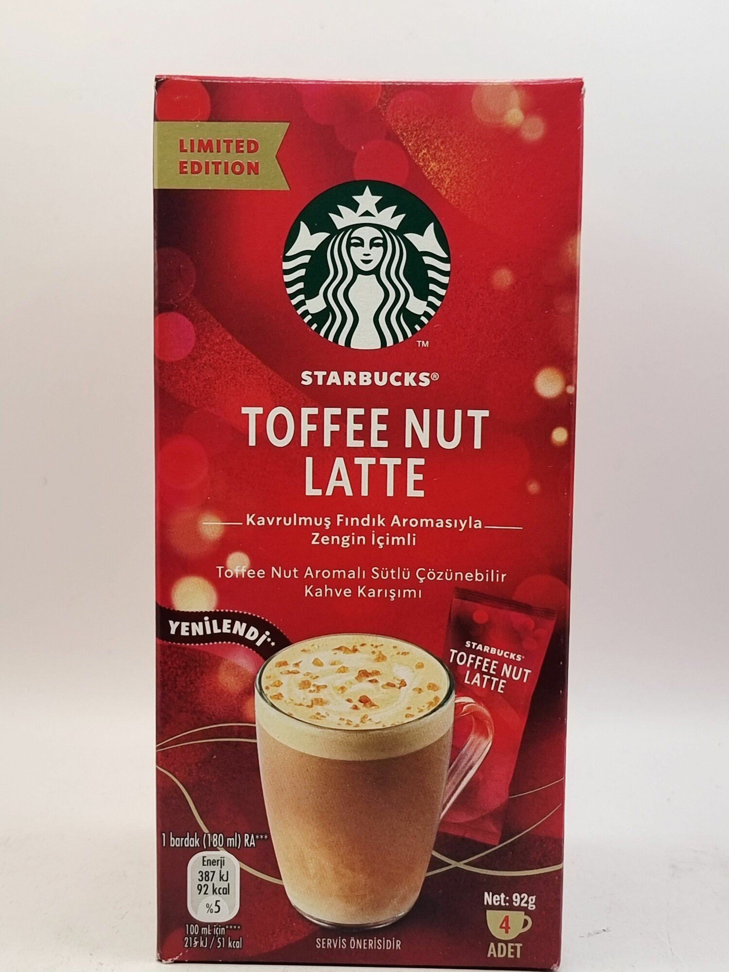 Starbucks Кофе растворимый Toffee Nut Latte 93 г (4 пакетиков по 23 г) (Турция)