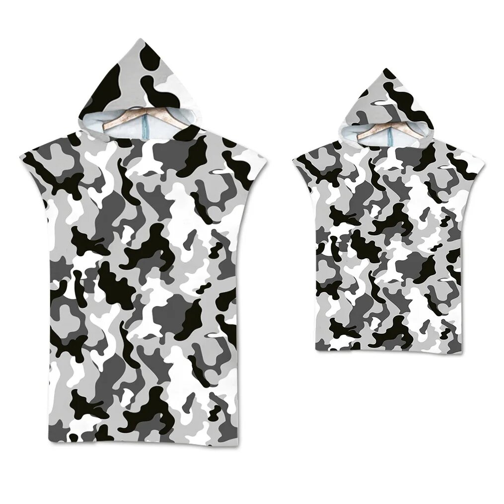 Настраиваемое тактическое камуфляжное быстросохнущее пляжное полотенце из микрофибры с капюшоном для взрослых и детей, банный халат для бассейна, плащ для серфинга, пончо, 16, Adult 75x110cm
