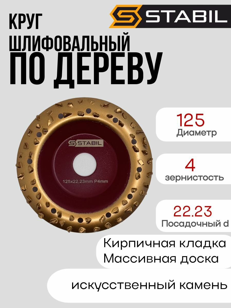 Чашка алмазная шлифовальная по дереву (125мм*4.0) STABIL / посадочный 22.23мм