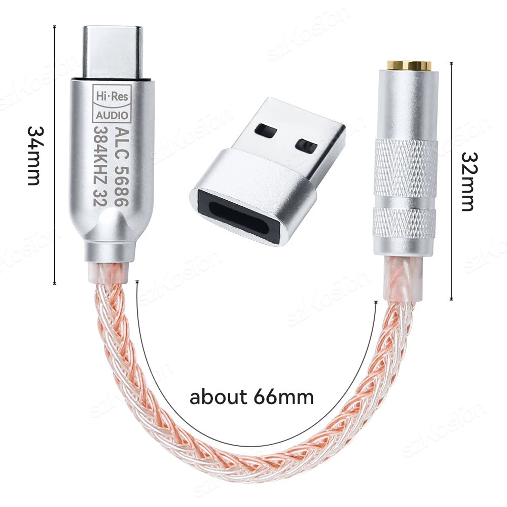 Аудиодекодер SZKOSTON ALC5686 USB Type-C на 3,5 мм Silver
