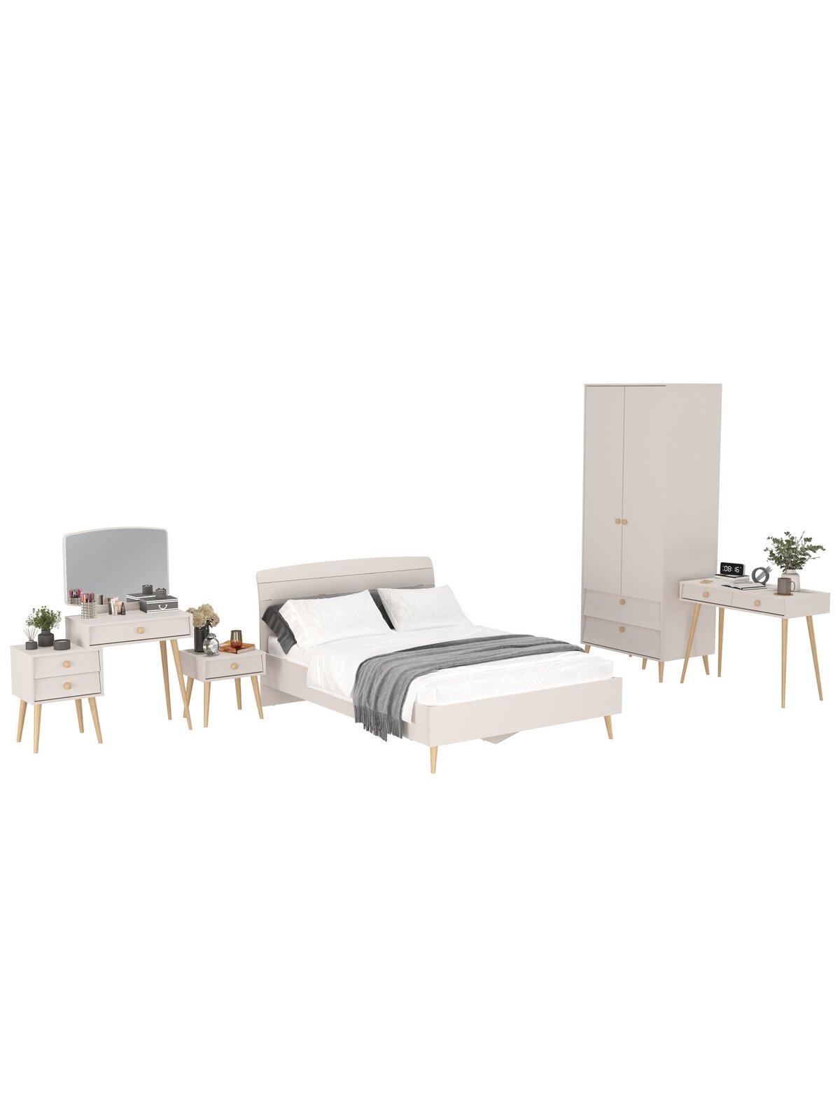 Модульная мебель для спальни Афина с кроватью со спальным местом на 1400, кашемир серый, 5 пр-тов мебели