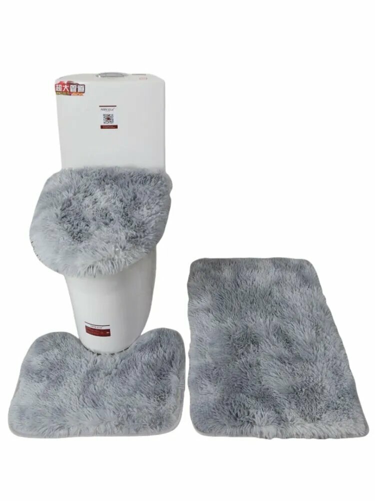 Набор ковриков, ковры 3в1 для ванной и туалета с вырезом, с длинным ворсом, мягкие, пушистые, противоскользящие. Ковер для душевой.