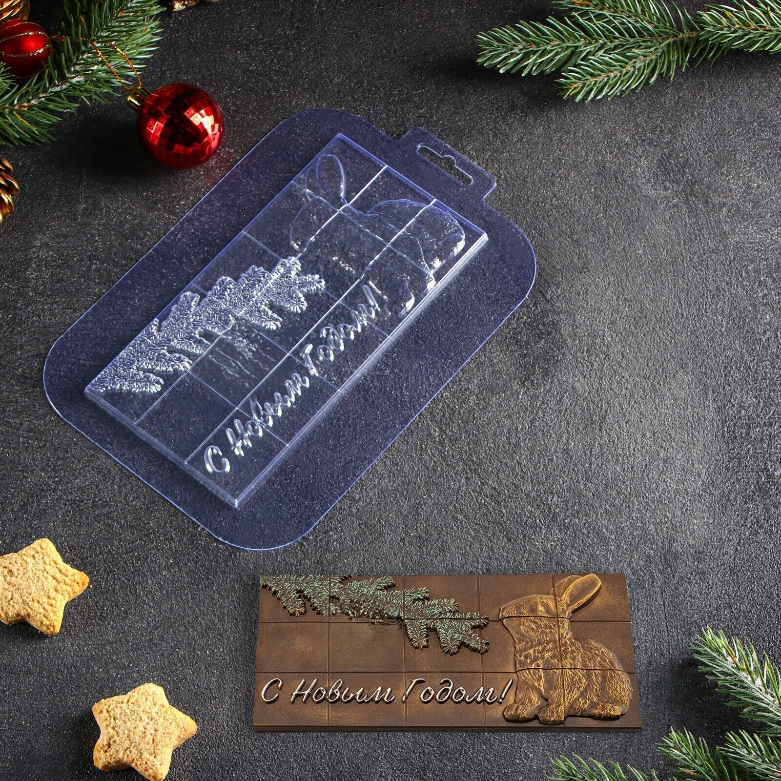 !09 Форма для шоколада и конфет «Кролик», размер готового изделия 17×8,5 см, цвет прозрачный