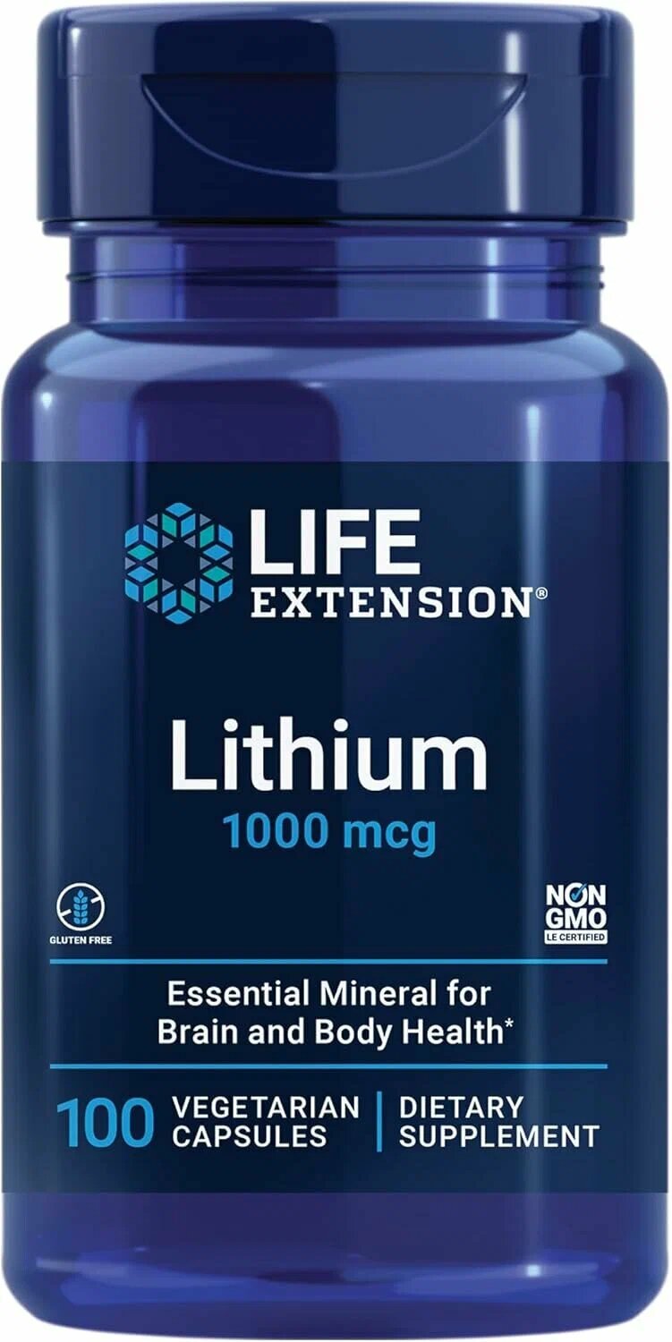 Литий 1000 мкг Life extension Lithium, для мозга, для памяти и настроения, 100 капсул