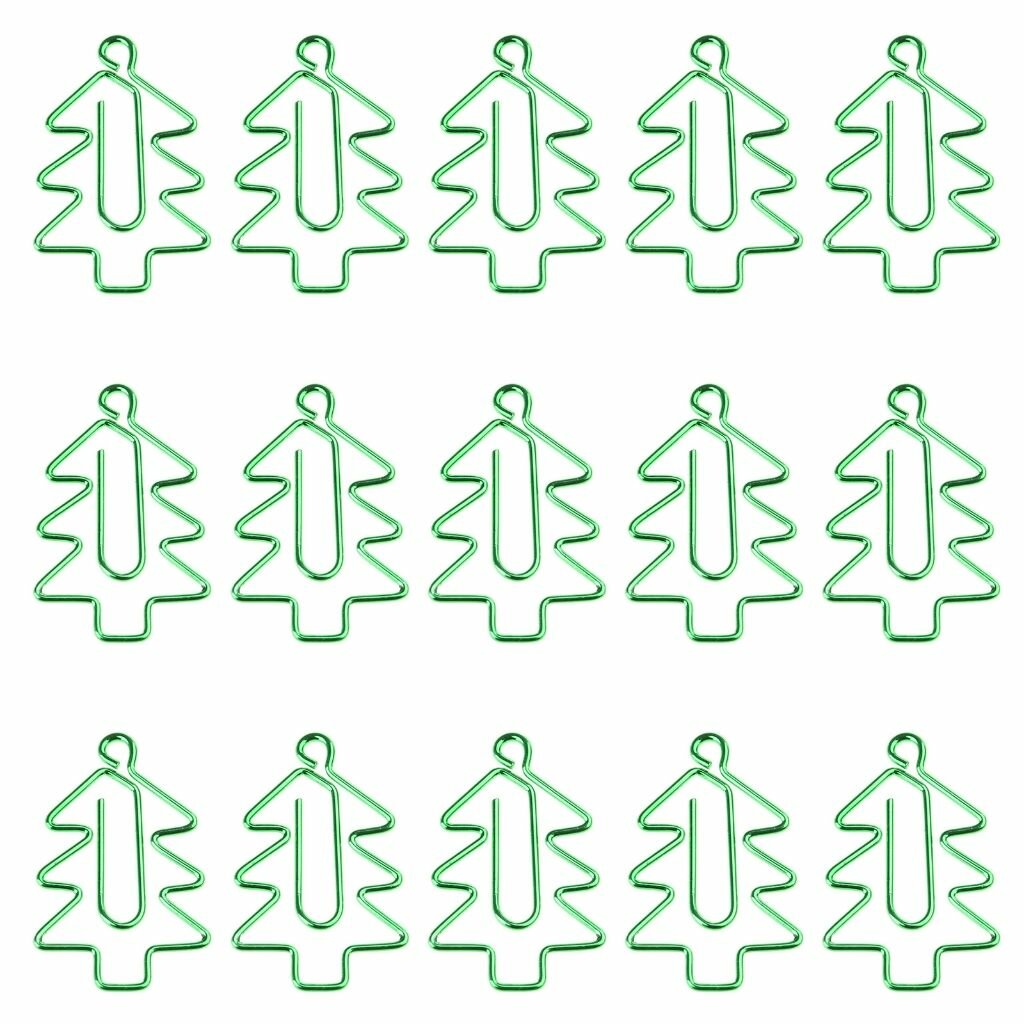 1 коробка из 15 скрепок в форме рождественской елки