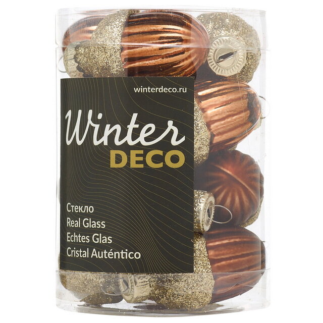 Елочные игрушки Желуди 4 см коричневые, 12 шт, стекло, Winter Deco, 1001286