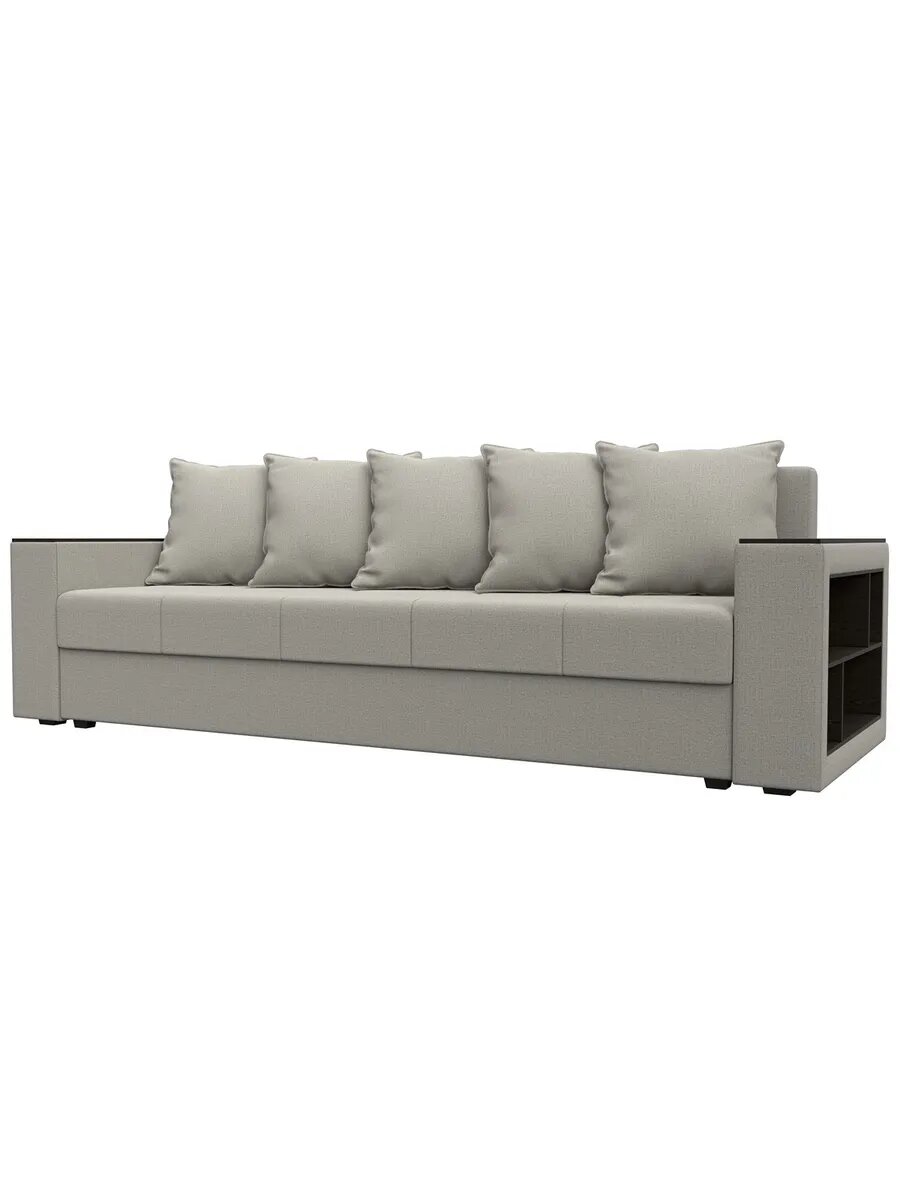 Диван прямой Регина, 237x81x81 см, со спальным местом 196х117 см, с ящиком для белья, полки справа, рогожка