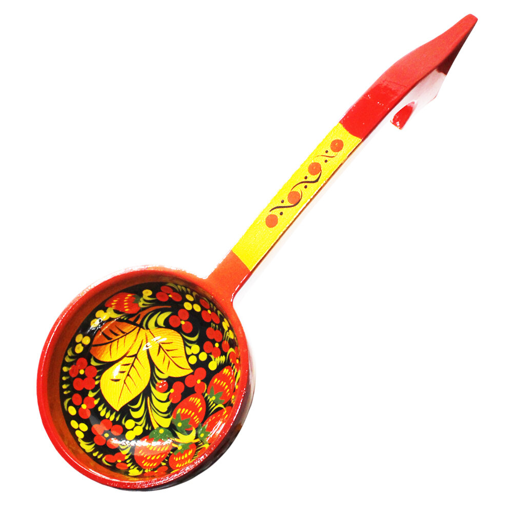 Деревянный половник "Ягодки", хохлома, красный, (Ручная работа)