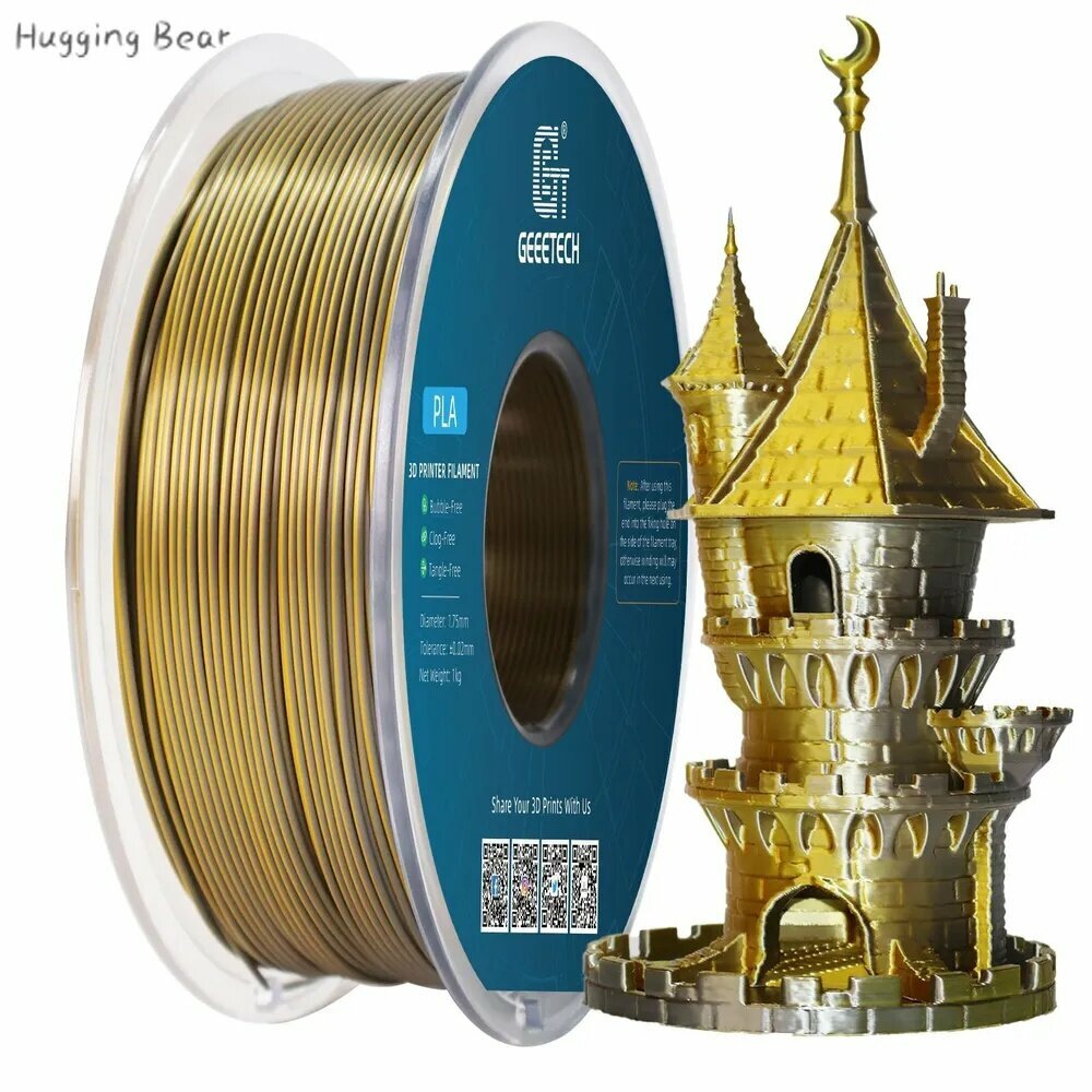 1,75 мм, глянцевая двухцветная пластиковая проволока, 1 кг, материал для 3D-принтера, PLA, золото и серебро