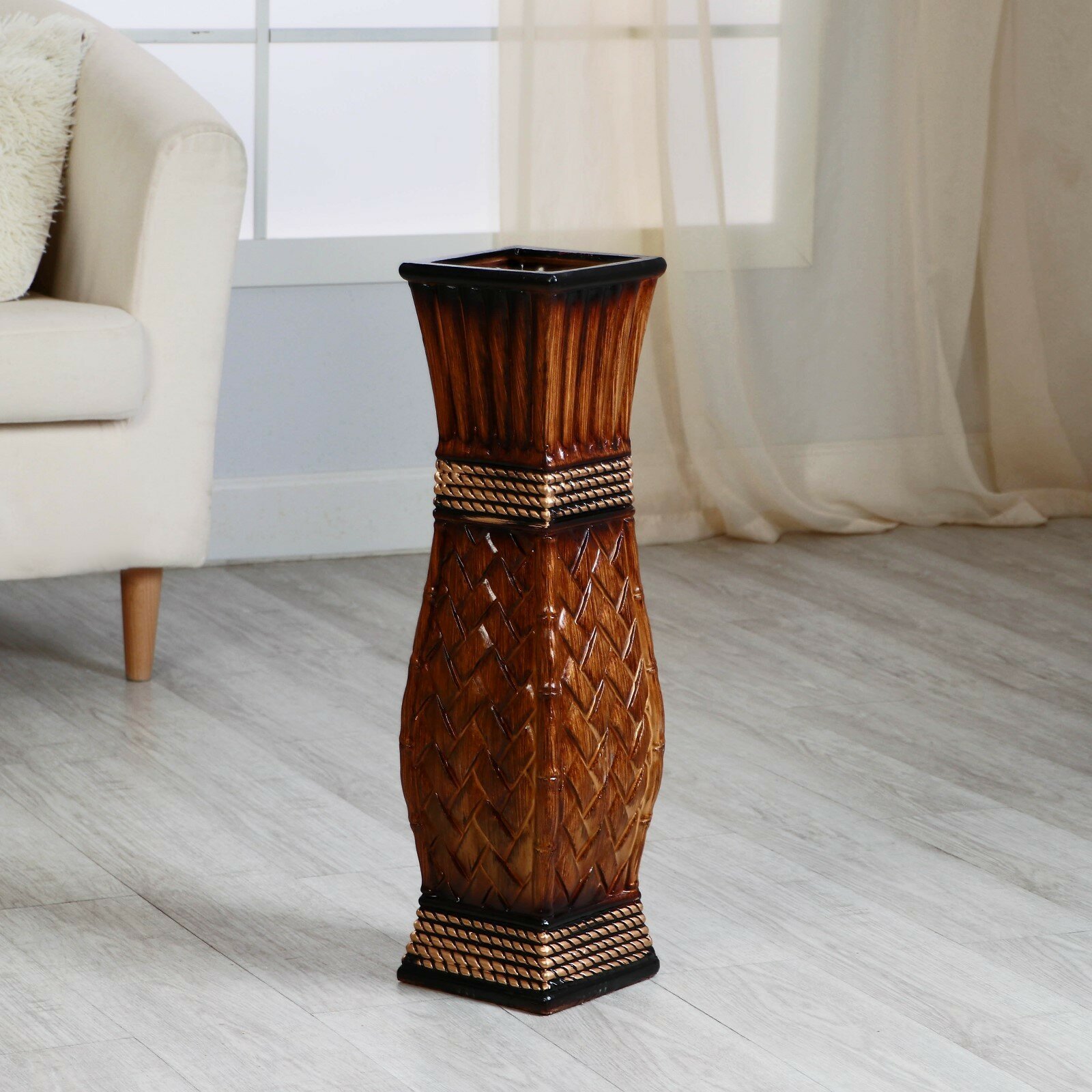 Ваза напольная «Лирика», 15×60 см, d=13 см, керамика, коричневая