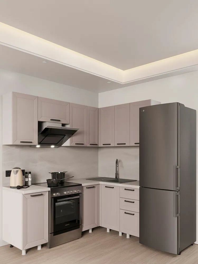 Кухонный гарнитур Лилия МДФ 1,4х2,0м кашемир без столешницы мебельный РАЙ