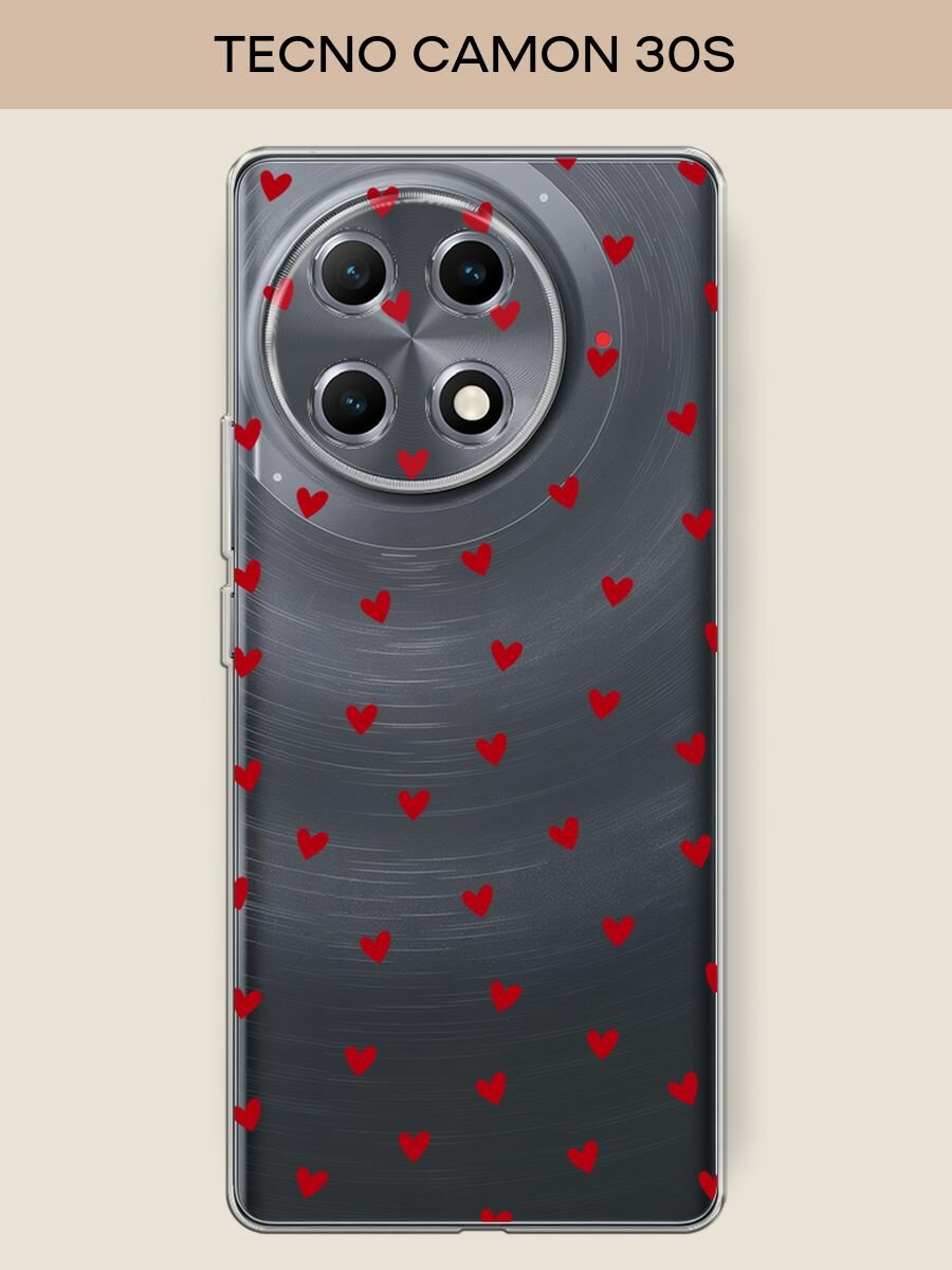 Чехол на Tecno Camon 30S / Текно Камон 30S с принтом "Red hearts", прозрачный