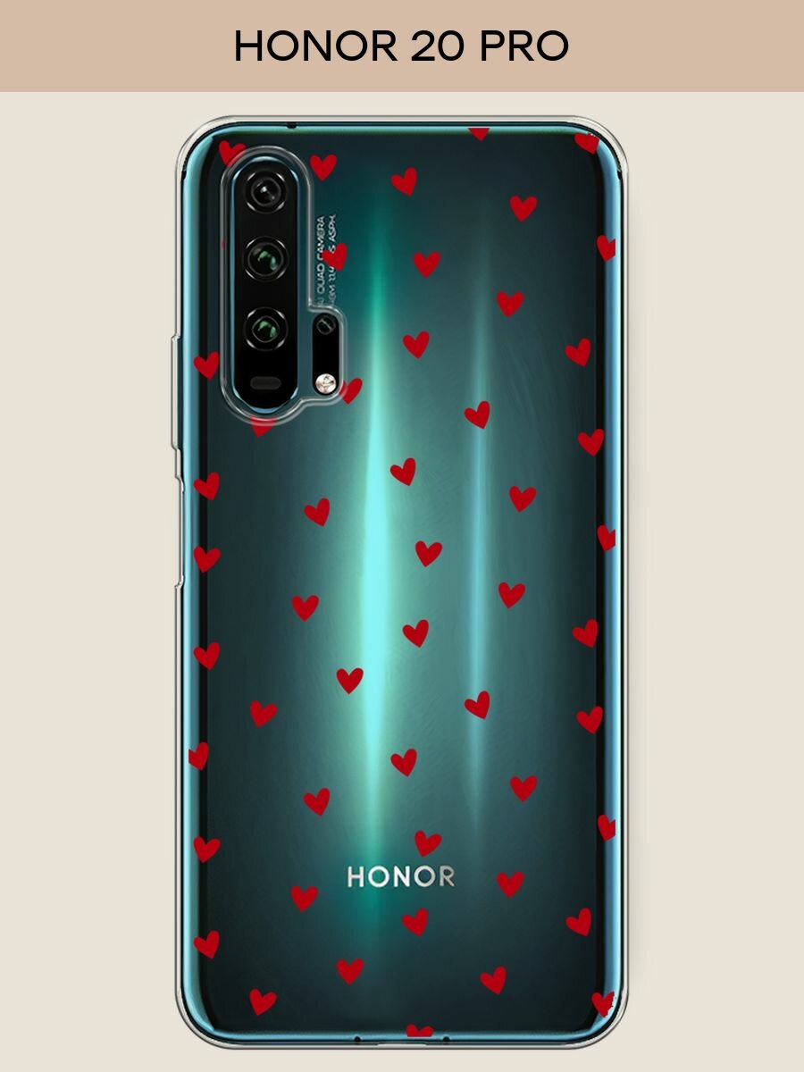 Чехол на Honor 20 Pro / Хонор 20 Про с принтом "Red hearts", прозрачный
