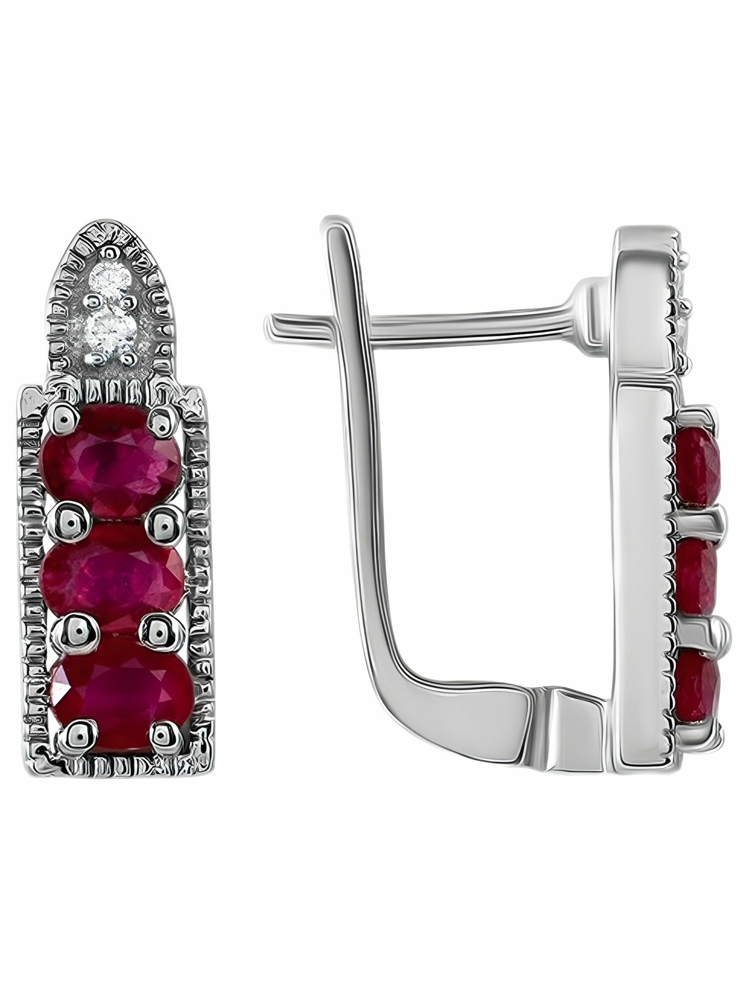 Серьги, серебро, 925 проба, родирование, рубин, фианит