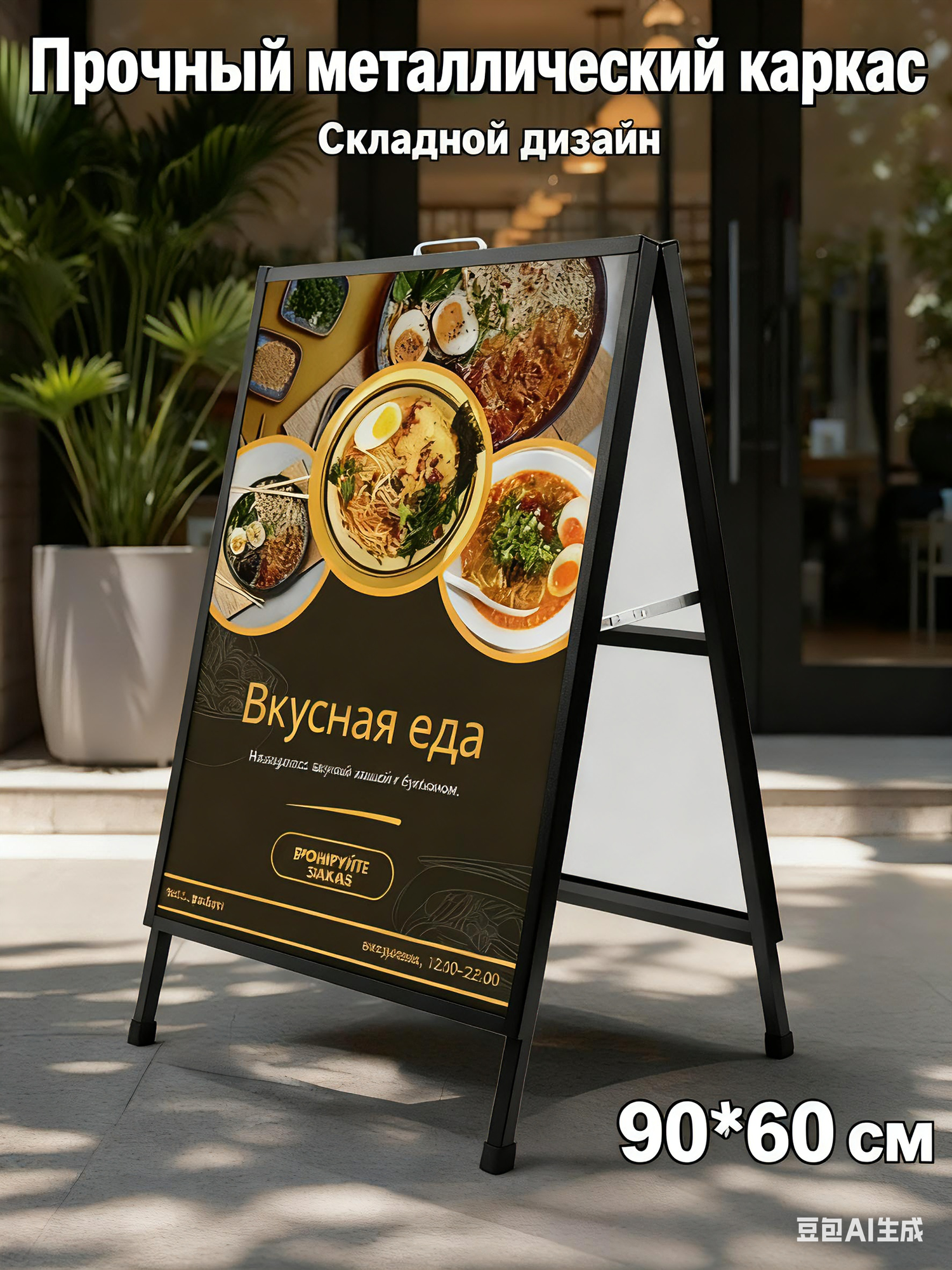 Черный штендер рекламный двухсторонний / Рекламная стойка уличная 60*90cm