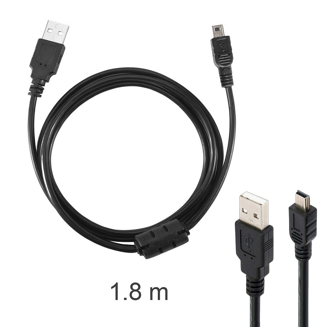 Кабель USB to Mini USB Cantell для зарядки и передачи данных, USB2.0, 1.8 метра, с фильтром, черный