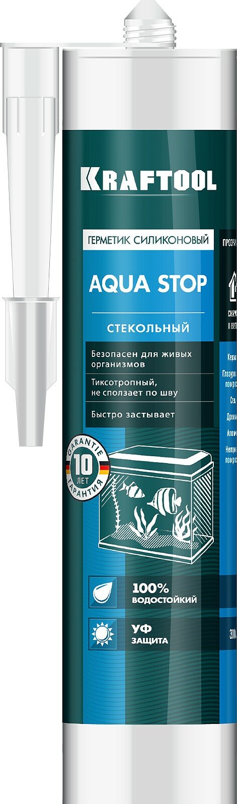 Герметик силиконовый KRAFTOOL Aqua stop, объем 300 мл, прозрачный, стекольный