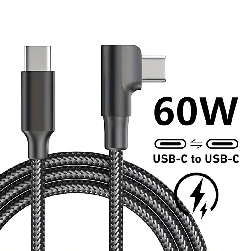 Кабель USB-C на USB-C 60W 2м черный, угловой