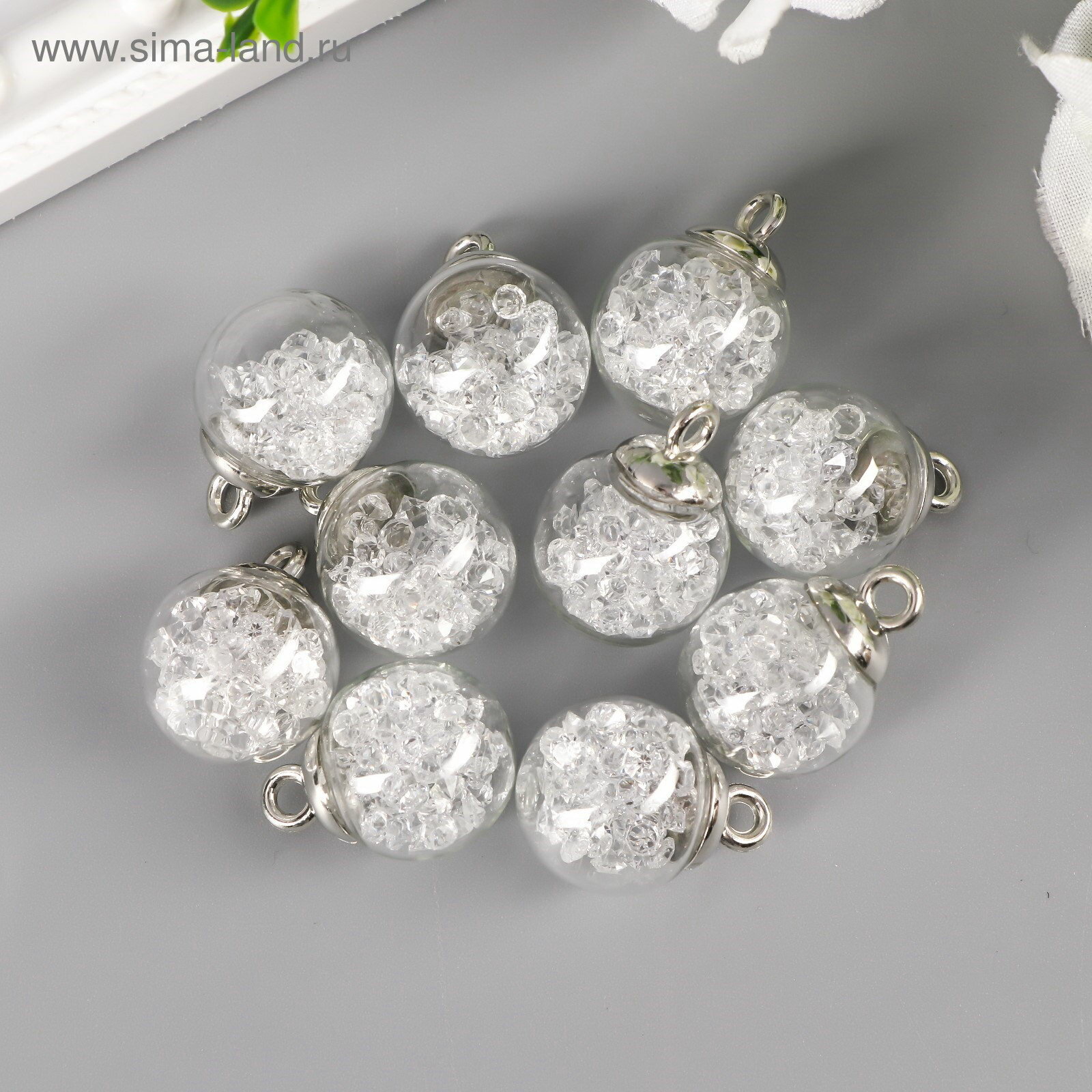 Подвеска декоративная для творчества стекло "Шар - камешки", прозрачная, d=1.6 см, набор 10 шт.