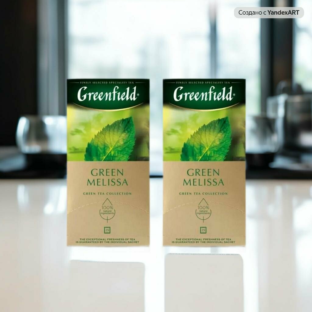 Greenfield Чай зеленый Green Melissa, с мятой и мелиссой, 25 пакетиков, 2 уп