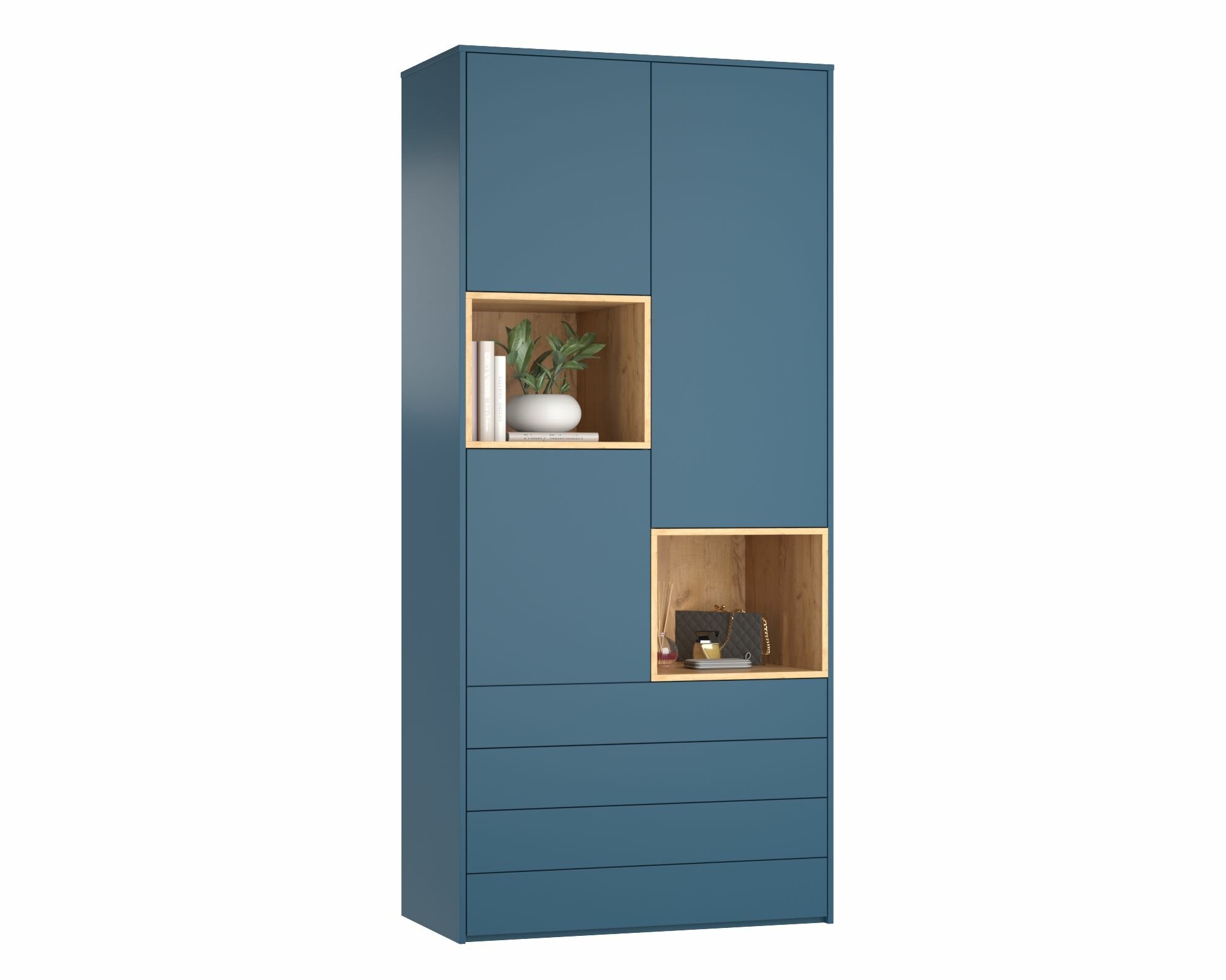 Шкаф распашной для одежды "Рокки 4" 100х220х52 Альби полуночный синий / Дуб крафт золотой