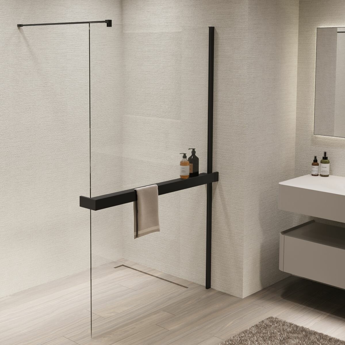 Душевая перегородка Vincea Волк-Ин (Walk-In) VSW-1HR120CLB, 1200*2000, черный, стекло прозрачное