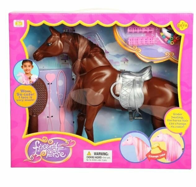 Defa Lucy Лошадка с седлом и аксессуарами для гривы, 3 вида, в коробке