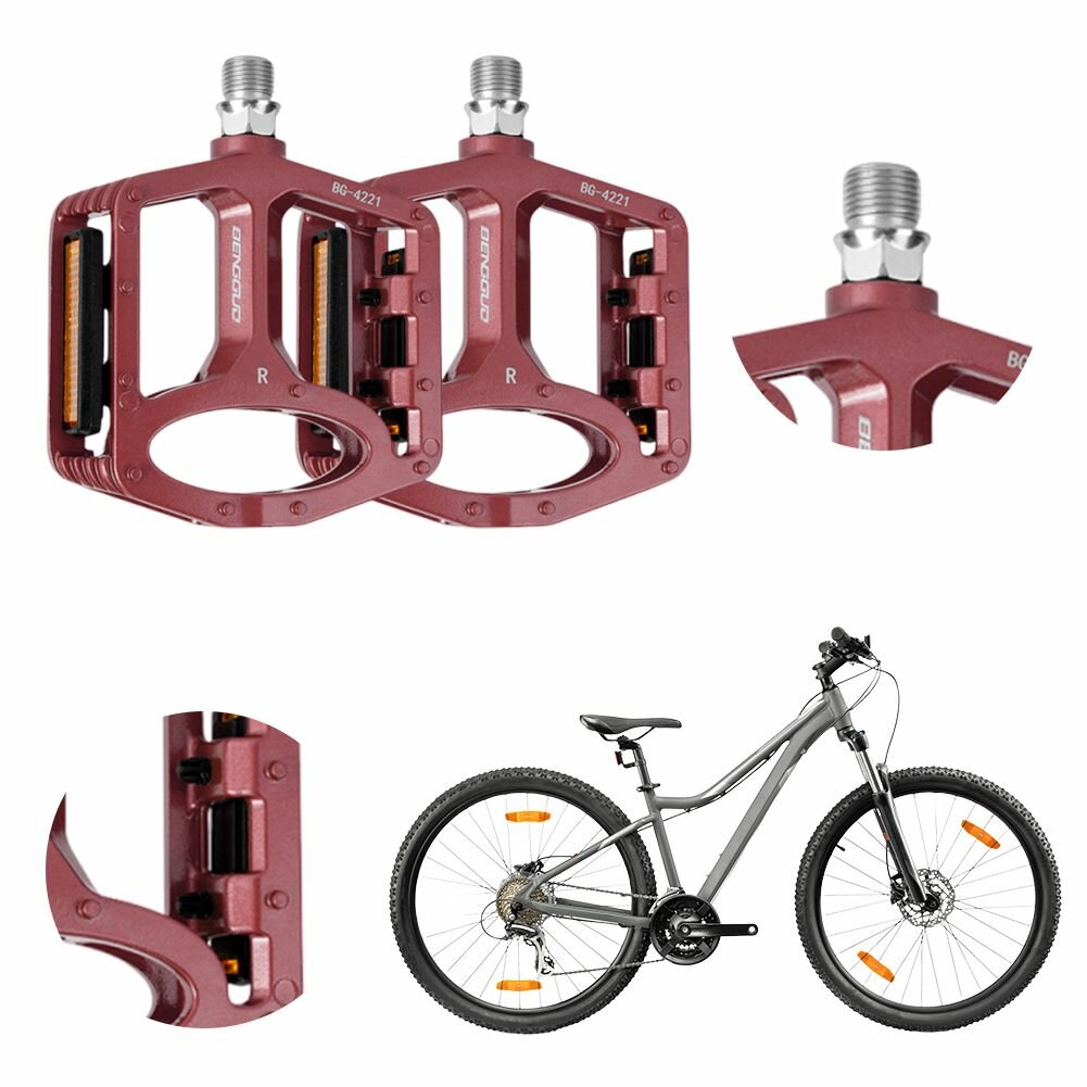 Педали для велосипеда горного с подшипниками, алюминиевый корпус, 125 мм, красные