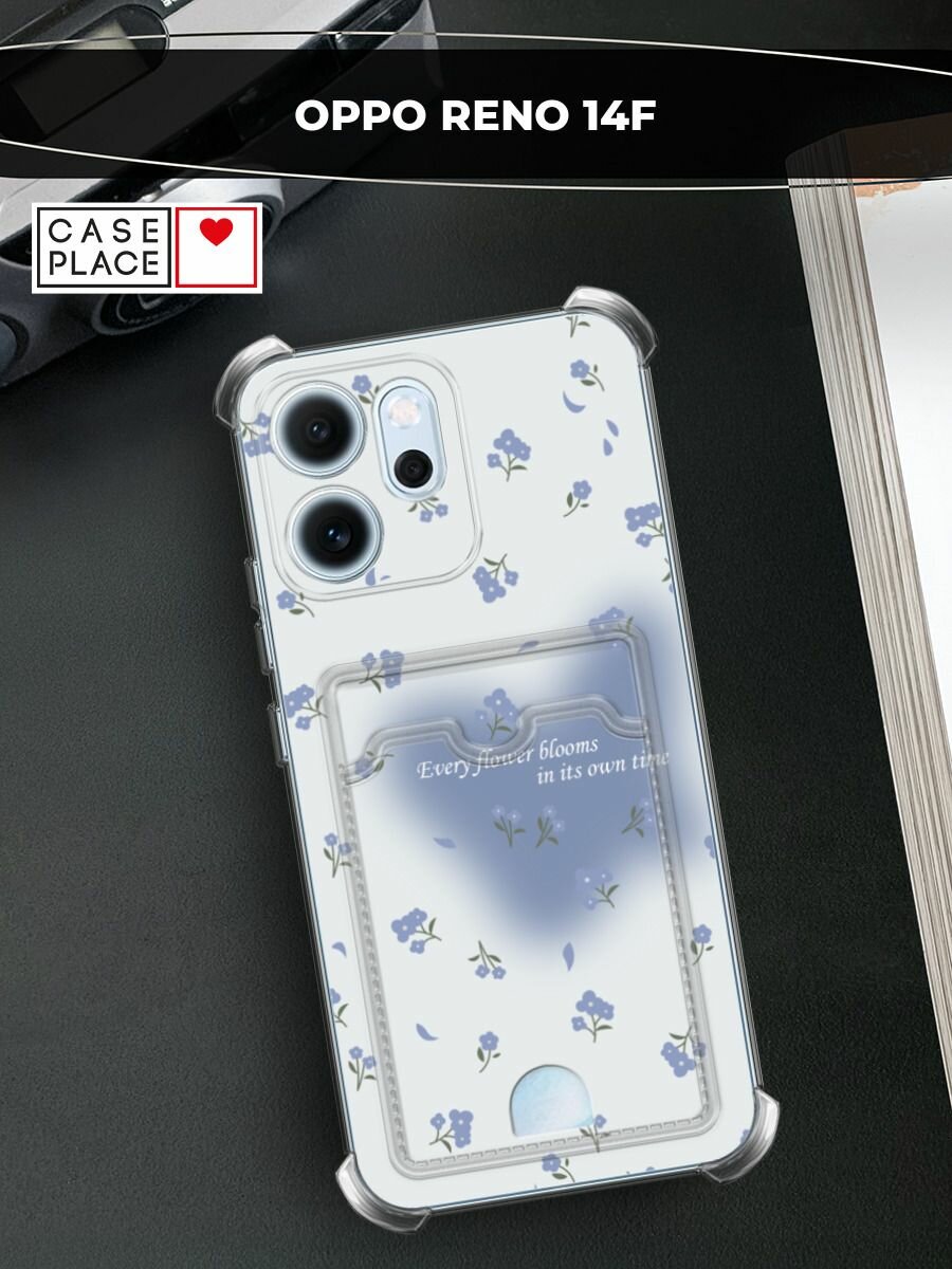 Чехол на Oppo Reno 14F (Оппо Рено 14F) с картой и принтом Blooms in time blue