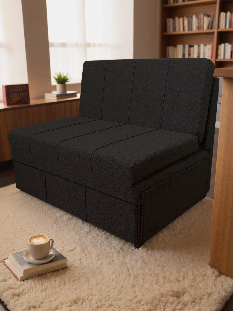 Диван-кровать "Престиж 90", без подлокотников, выкатной, с ящиком для белья, ткань, черный