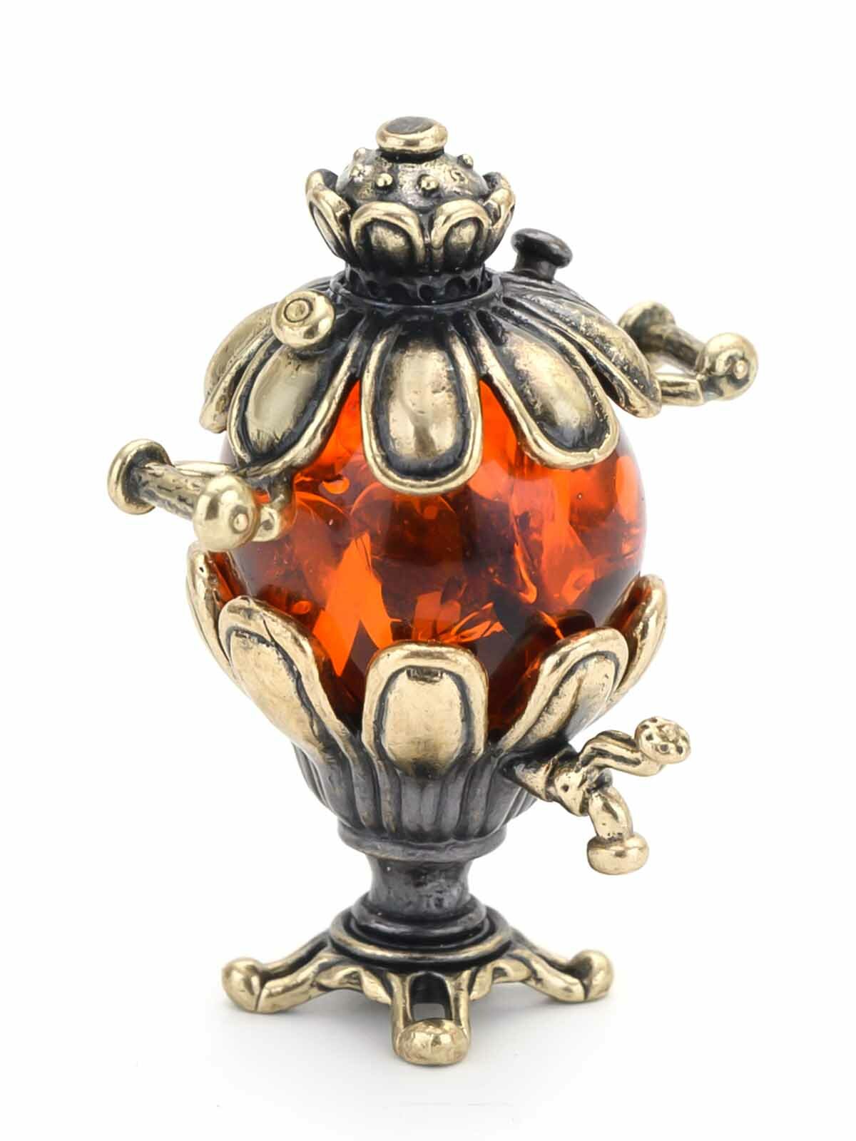 Сувенирная фигурка - Самовар Ромашка, Балтийский Янтарь, 4,5 см