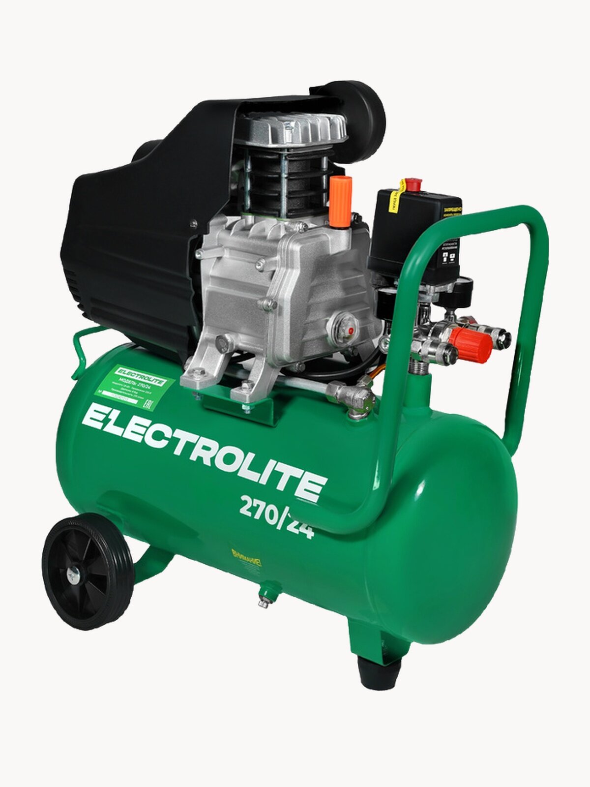 Компрессор Electrolite 270/24 , ресивер 24 литра, 270 л/мин, 1800 Вт, 8 Атм, электрический, 220В, передвижной