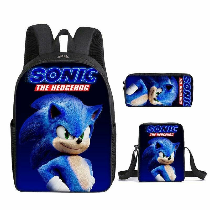 Трансграничная популярная школьная сумка SONIC Sonic, набор из трех предметов, рюкзак с аниме-мультфильмом, сумка через плечо, пенал