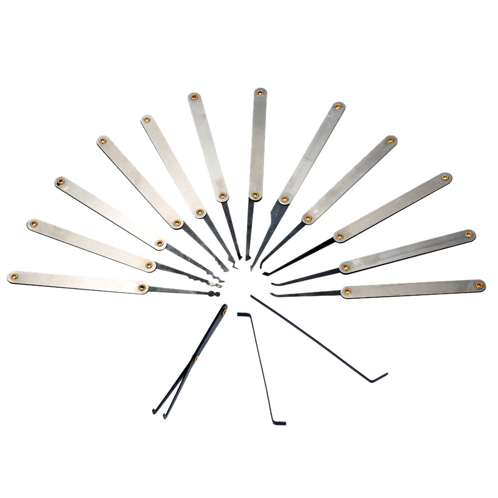 15Pcs Stainless Steel Lock Pick Opener Set Locksmith Tools with Wrench Broken Key Extractor