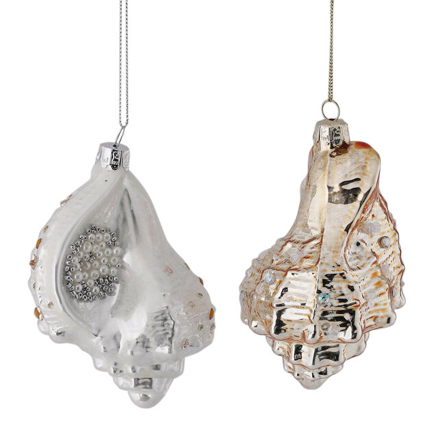 Набор стеклянных елочных игрушек Conchiglie Rubina - Fascino Del Mare 12 см, 6 шт, подвеска, EDG, 680806-18-набор