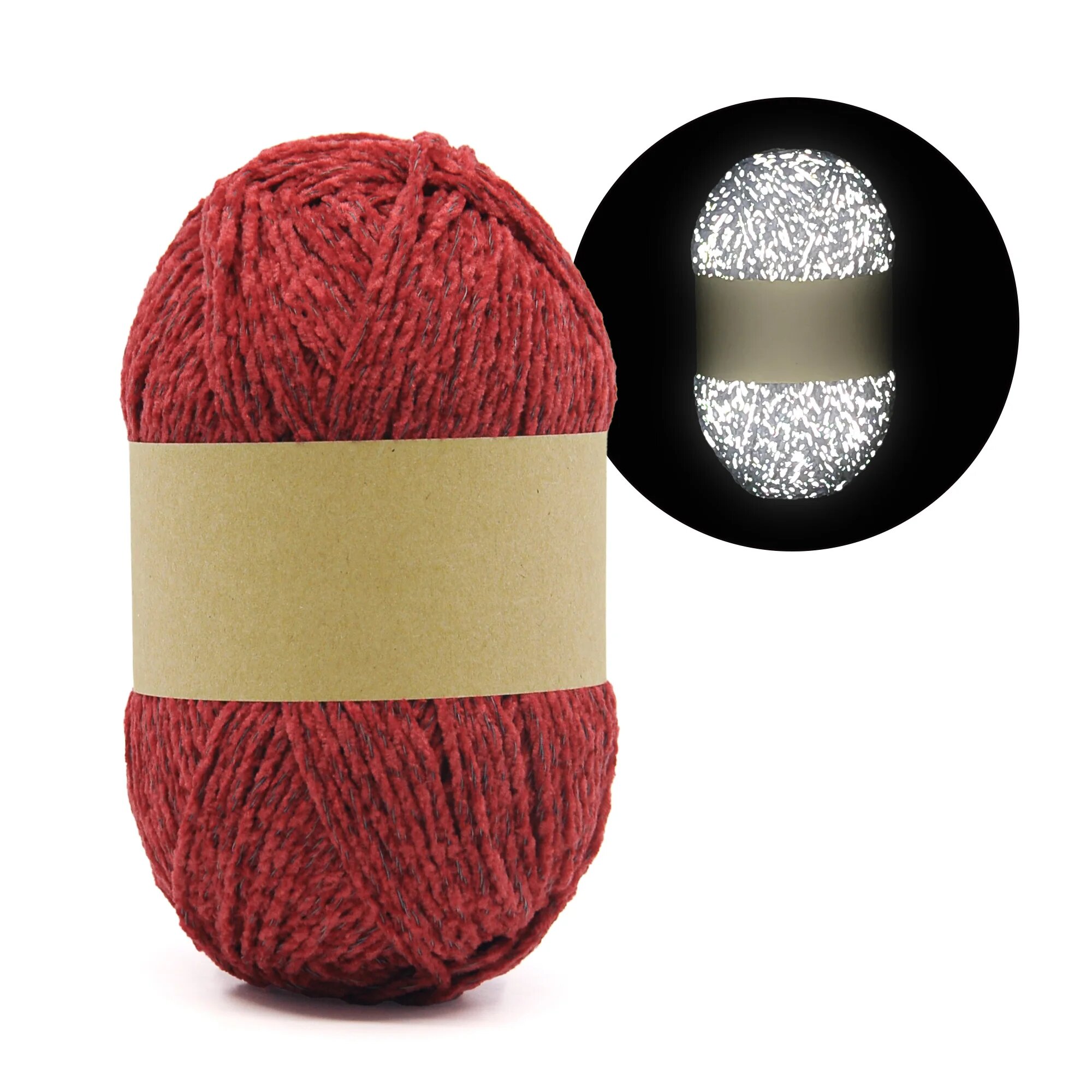 Светоотражающая пряжа Chenille 100г Бордовый, Red