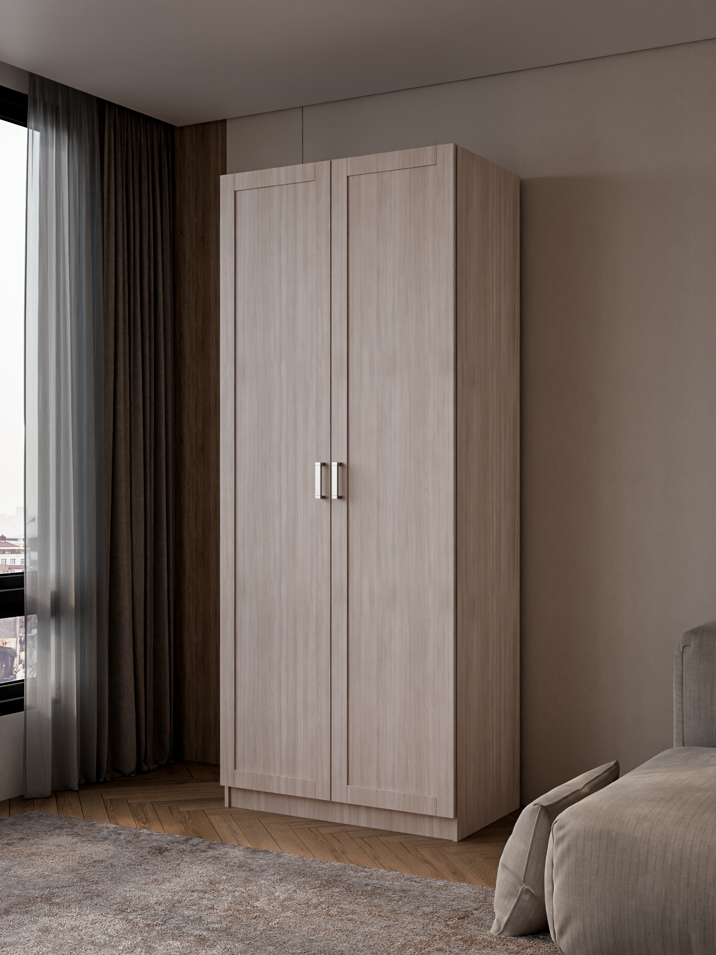 Шкаф распашной Виктор | Корпус ЛДСП Ясень светлый| Фасад рамка Ясень светлый | Фасад вставка Ясень светлый