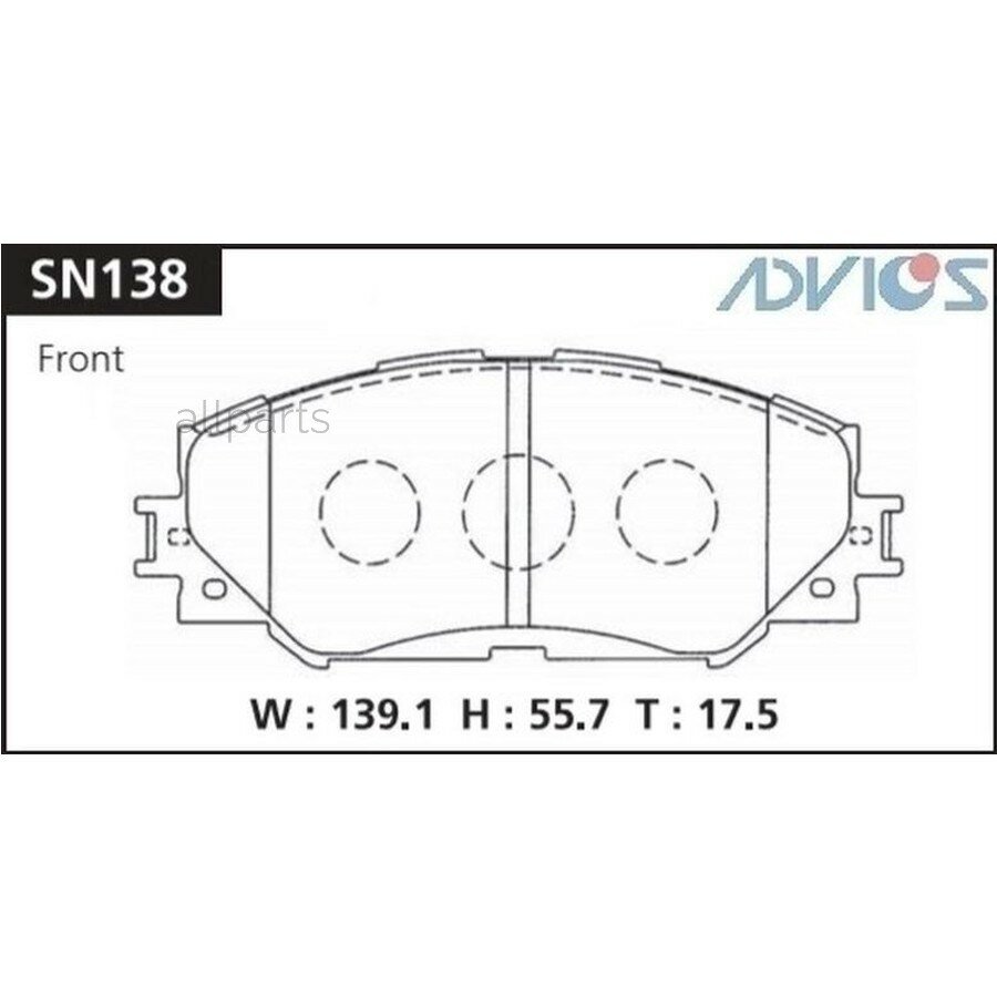ADVICS SN138 Колодки тормозные TOYOTA AURIS 1.4-1.6 07-/COROLLA 1.4 07-/RAV 4 06- передние