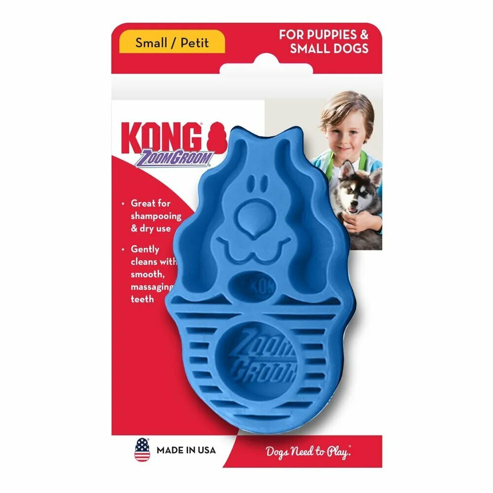 Kong ZoomGroom for Dog, щетка-массажер для собак, Small, голубая