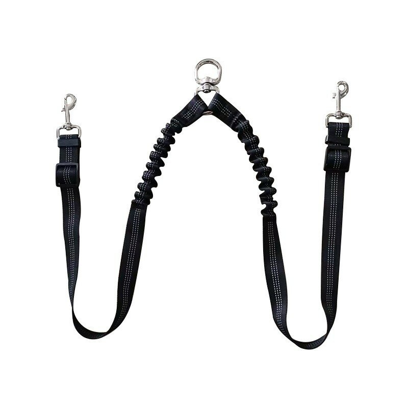 Двойной эластичный поводок для двух собак, длина 60-80 см, черный цвет, подходит для той-пуделей и мелких пород