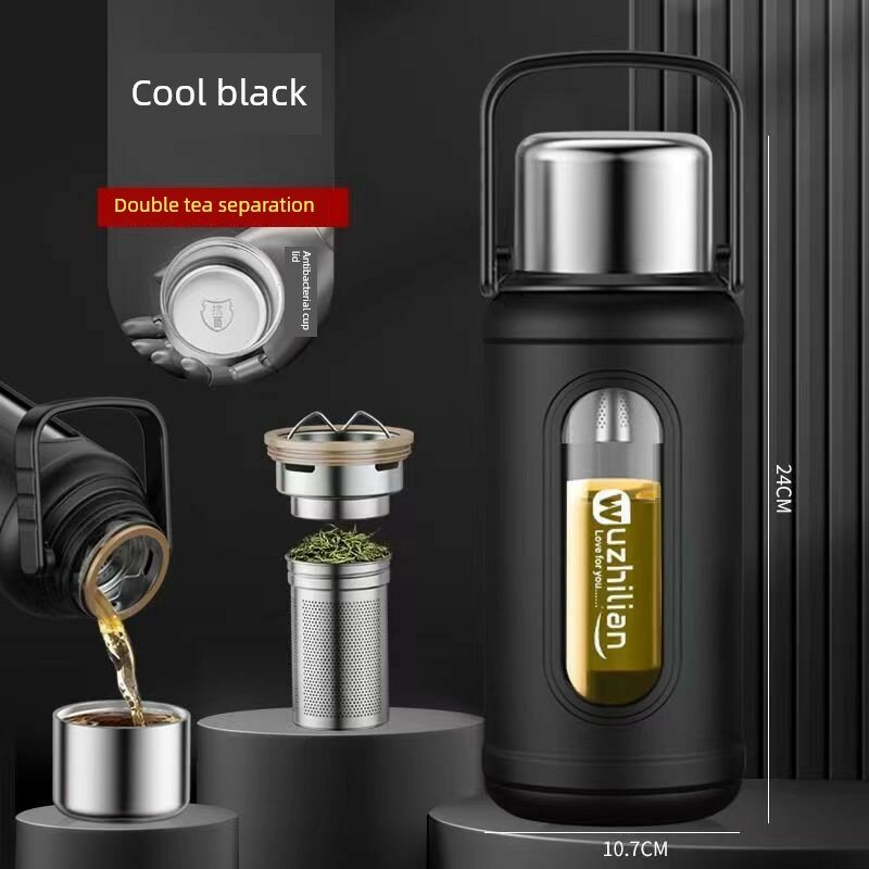 Большая термостойкая стеклянная кружка для мужчин, походный котелок, портативная чайная кружка с разделением на чай и