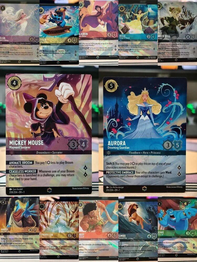 Набор коллекционных карт Disney Lorena: Эльза Микки Маус Аид Стич Золушка Джин Карточная игра для вечеринок с прозрачными протекторами
