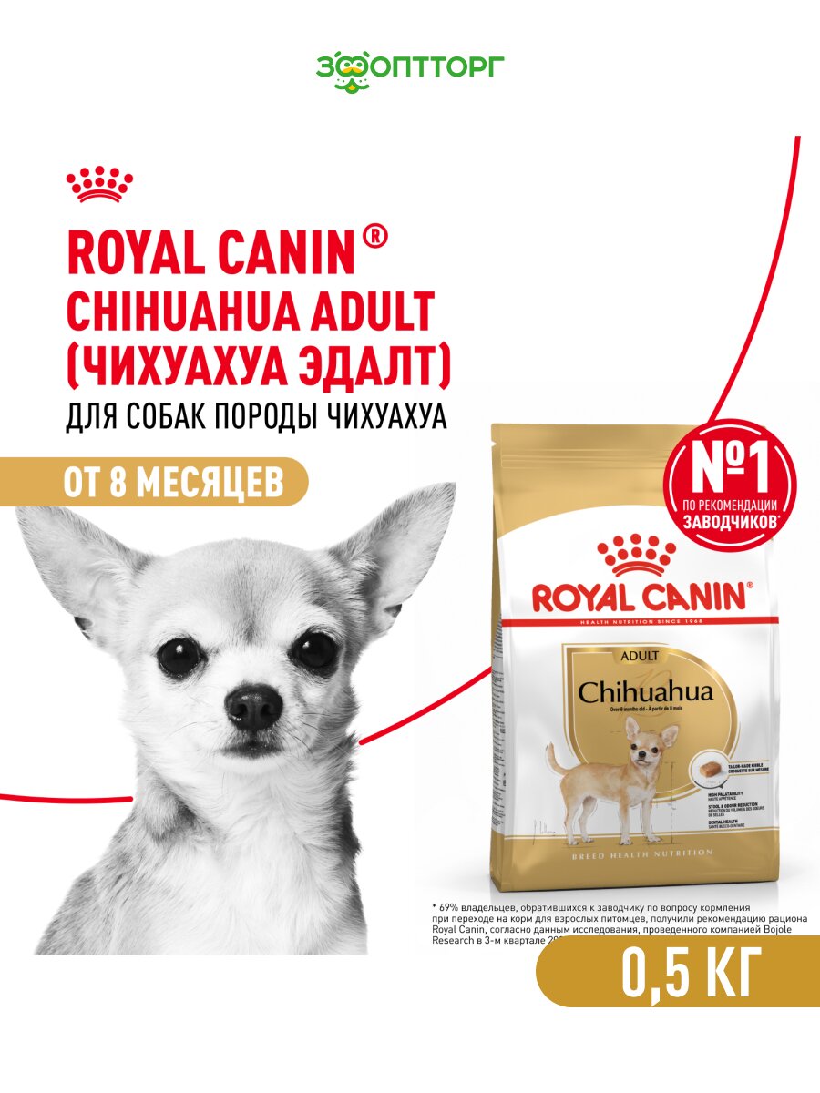 Сухой корм Royal Canin Chihuahua Adult для собак породы чихуахуа Птица, 500 г.