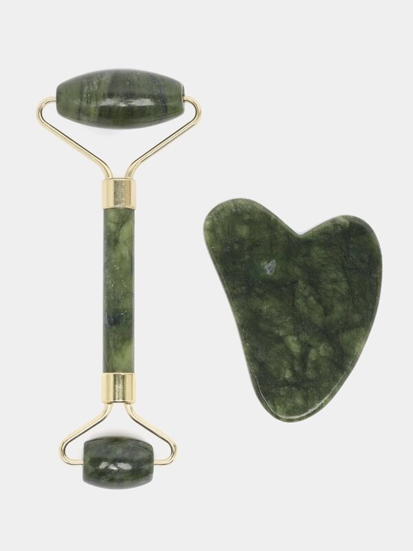 Нефритовый роллер и скребок гуаша, в подарочной коробке